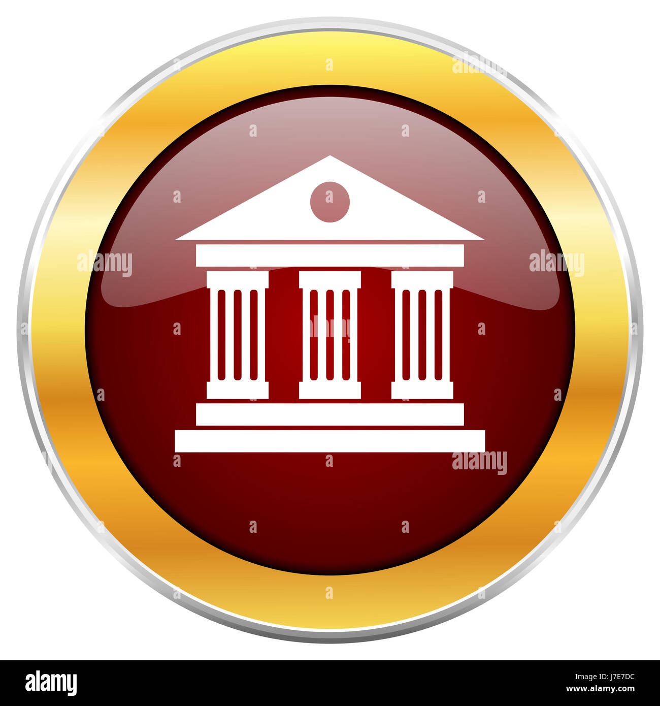 Museum red web icon with golden border isolated on white background ...