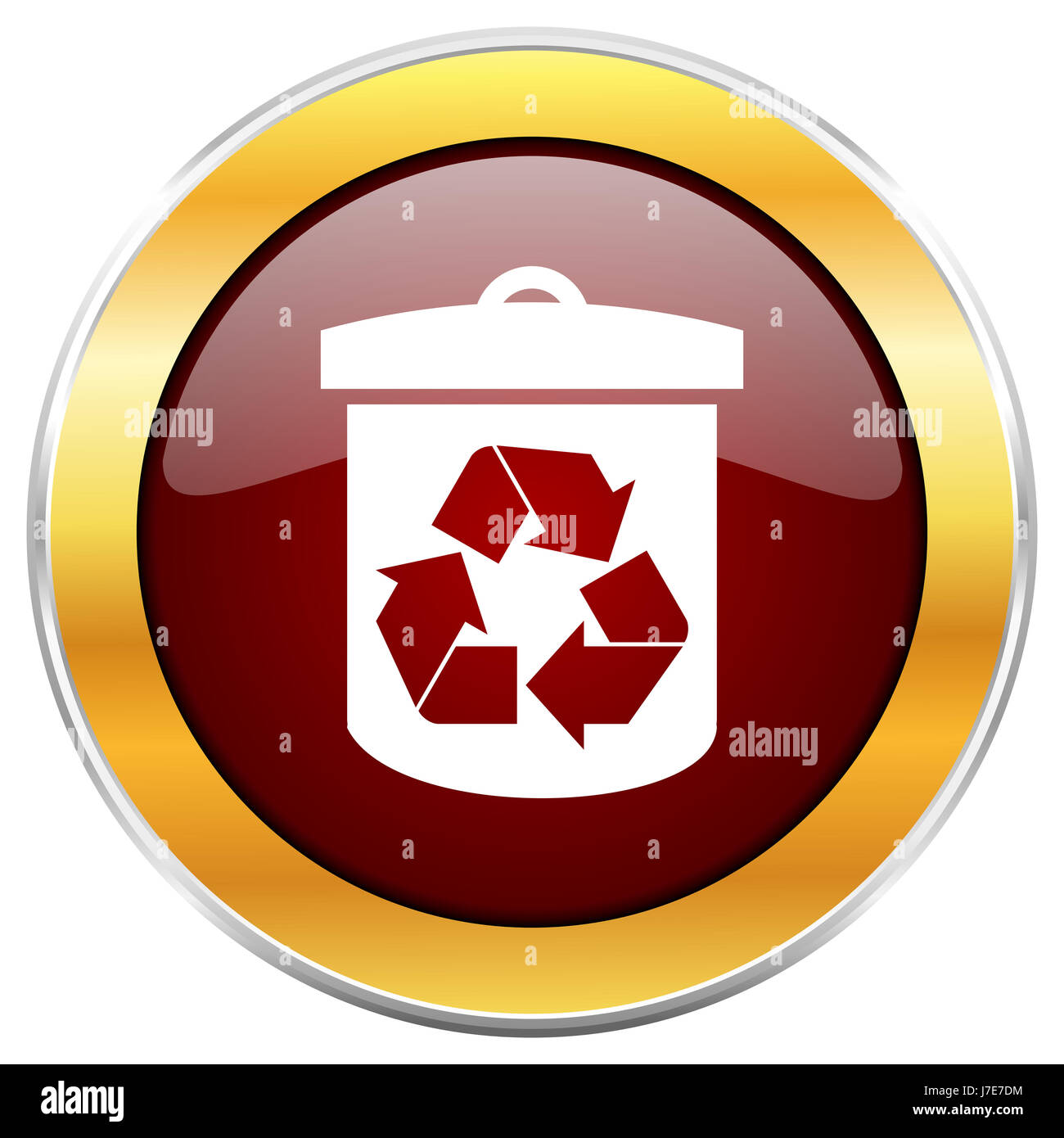 Recycle red web icon with golden border isolated on white background ...