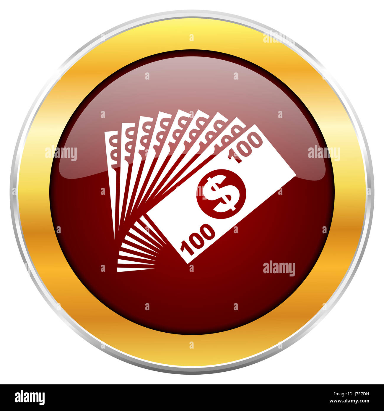 Money red web icon with golden border isolated on white background ...