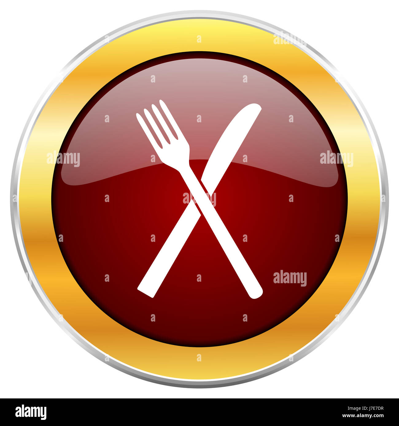 Restaurant red web icon with golden border isolated on white background ...