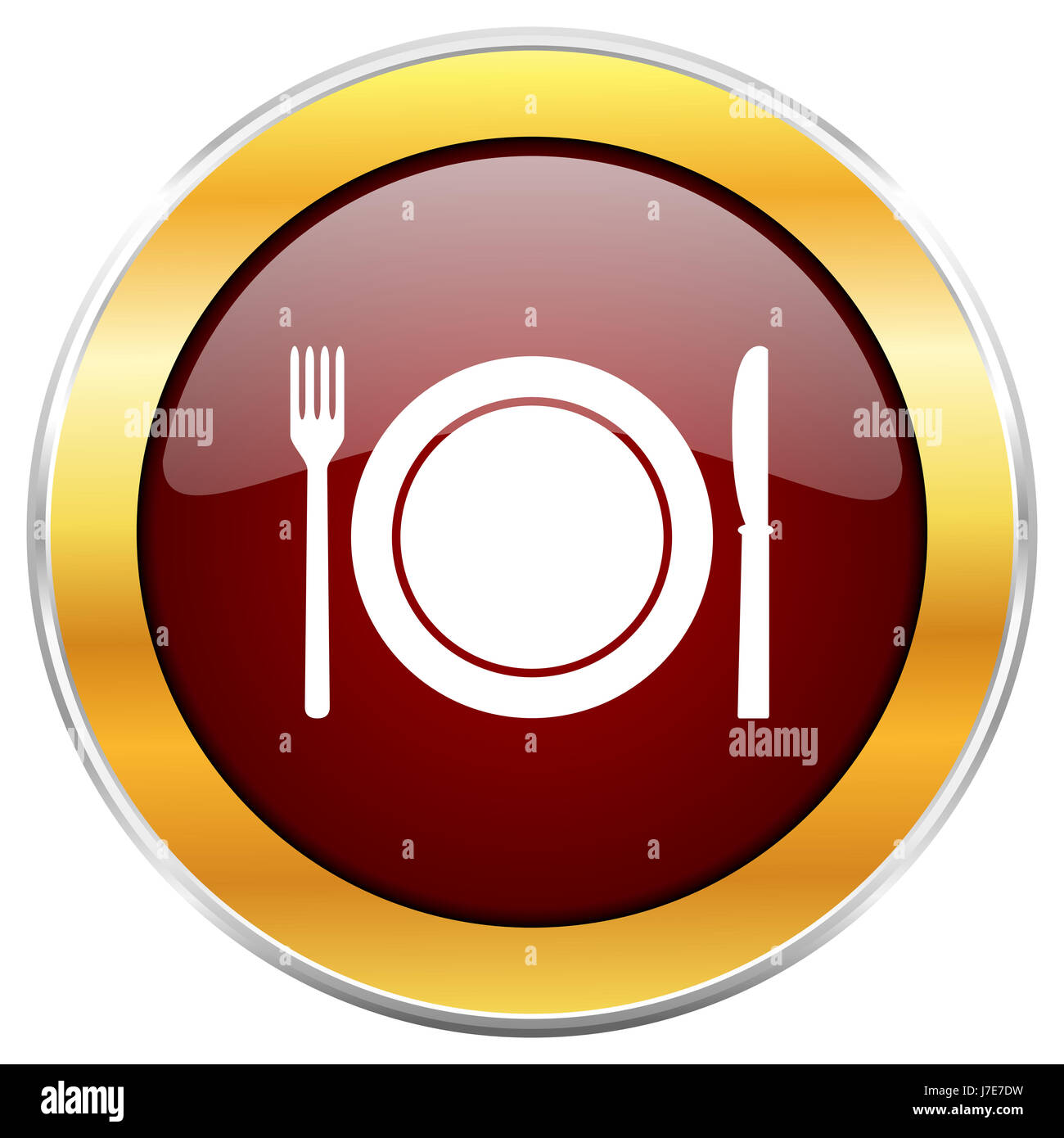 Restaurant red web icon with golden border isolated on white background ...