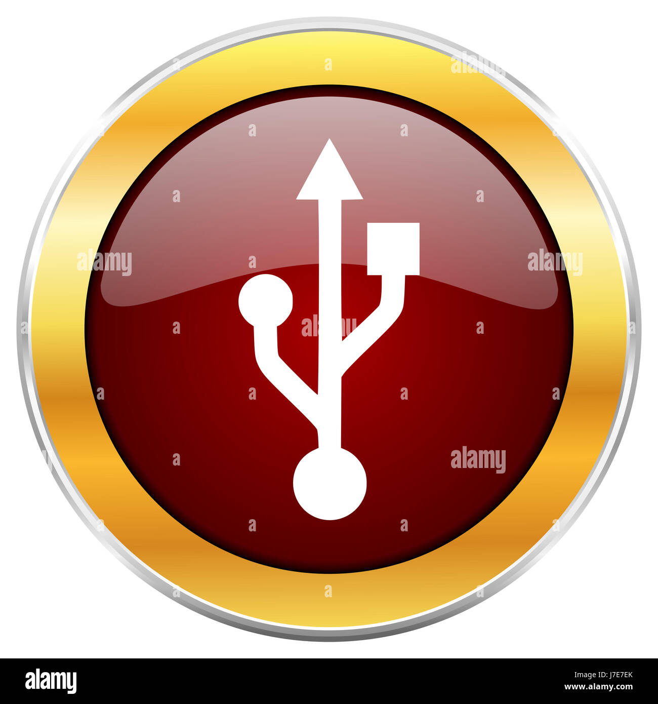 Usb red web icon with golden border isolated on white background. Round ...