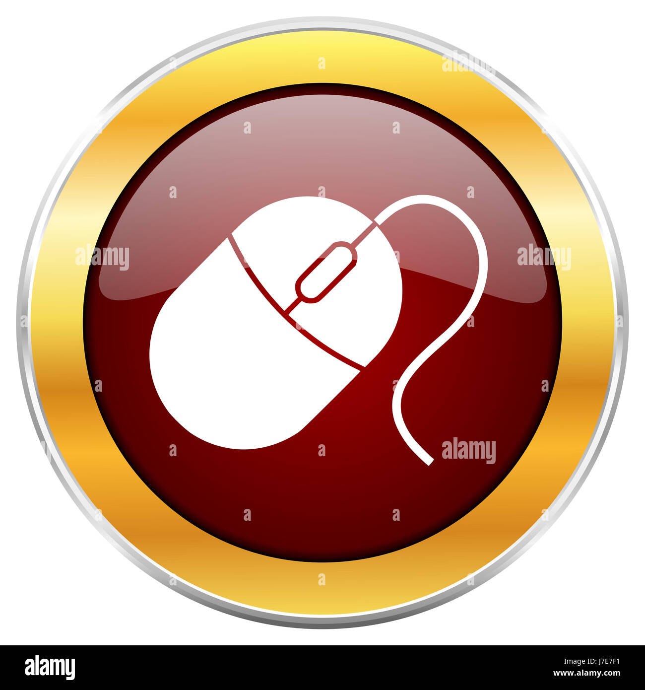 Mouse red web icon with golden border isolated on white background ...