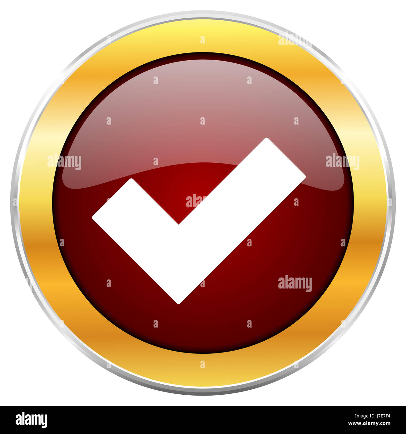 Accept red web icon with golden border isolated on white background ...