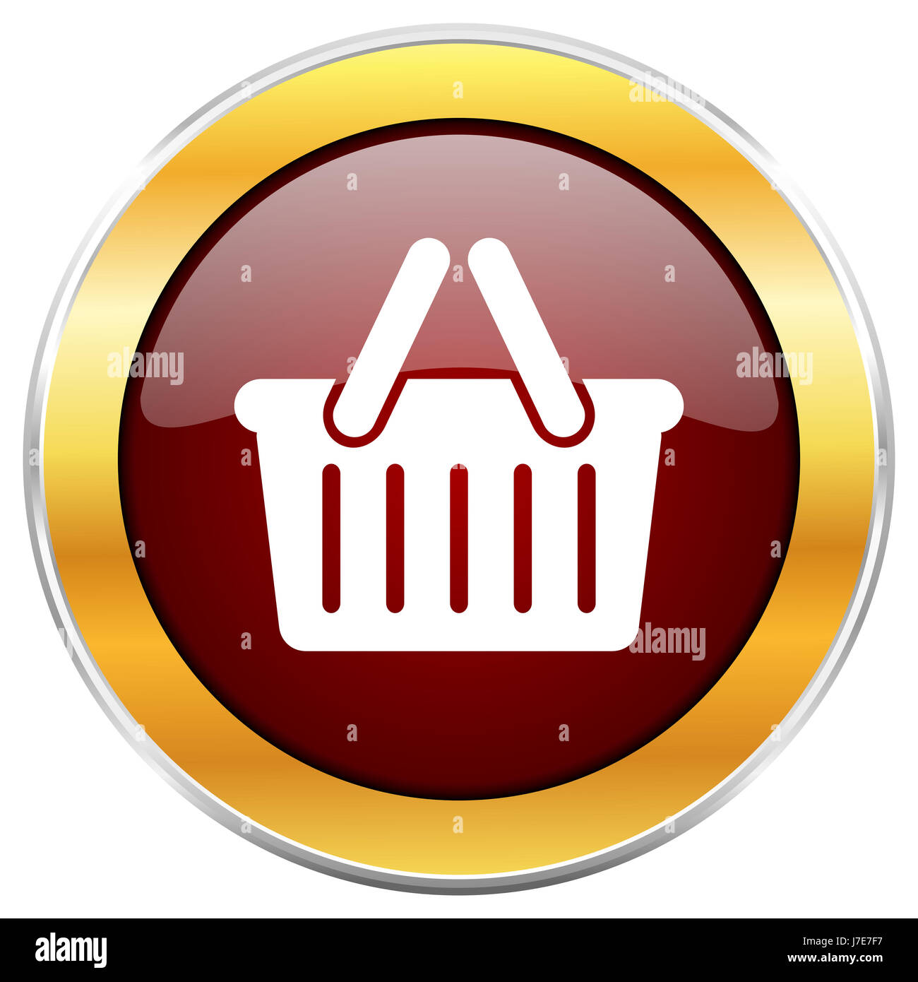 Cart red web icon with golden border isolated on white background ...