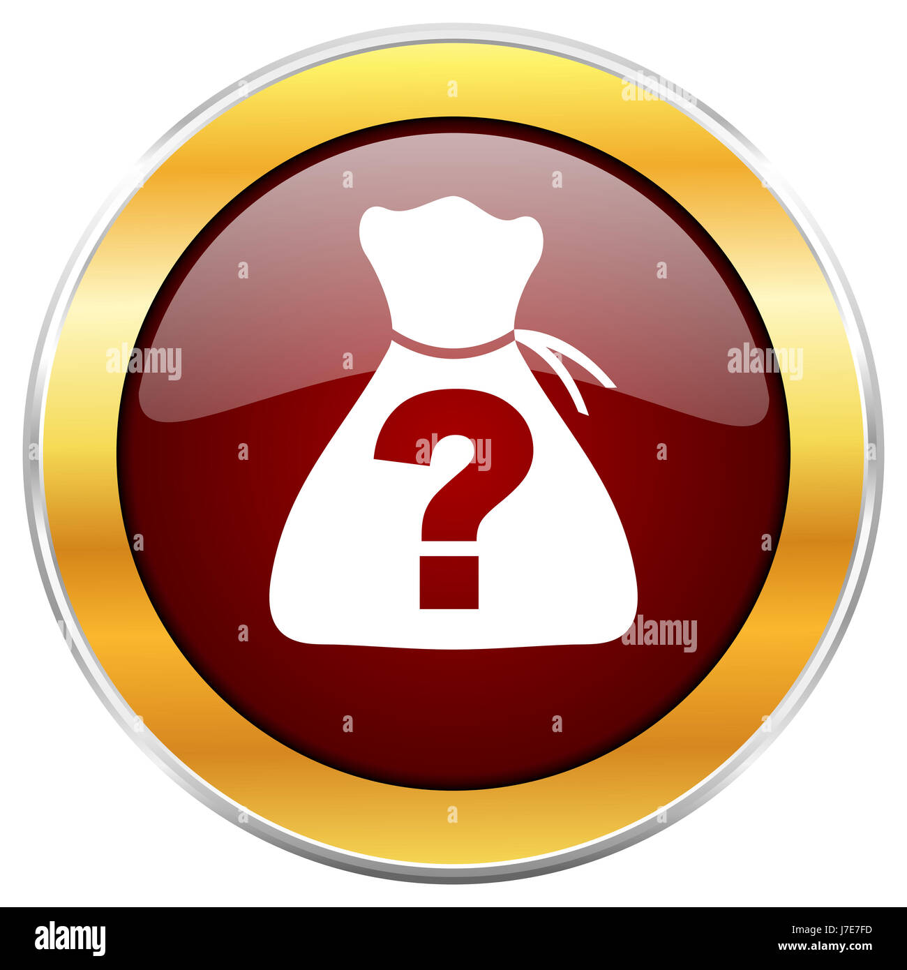 Riddle red web icon with golden border isolated on white background ...