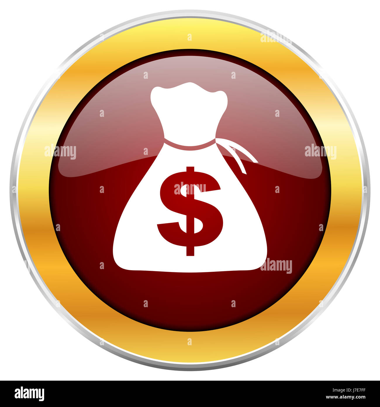 Money red web icon with golden border isolated on white background ...