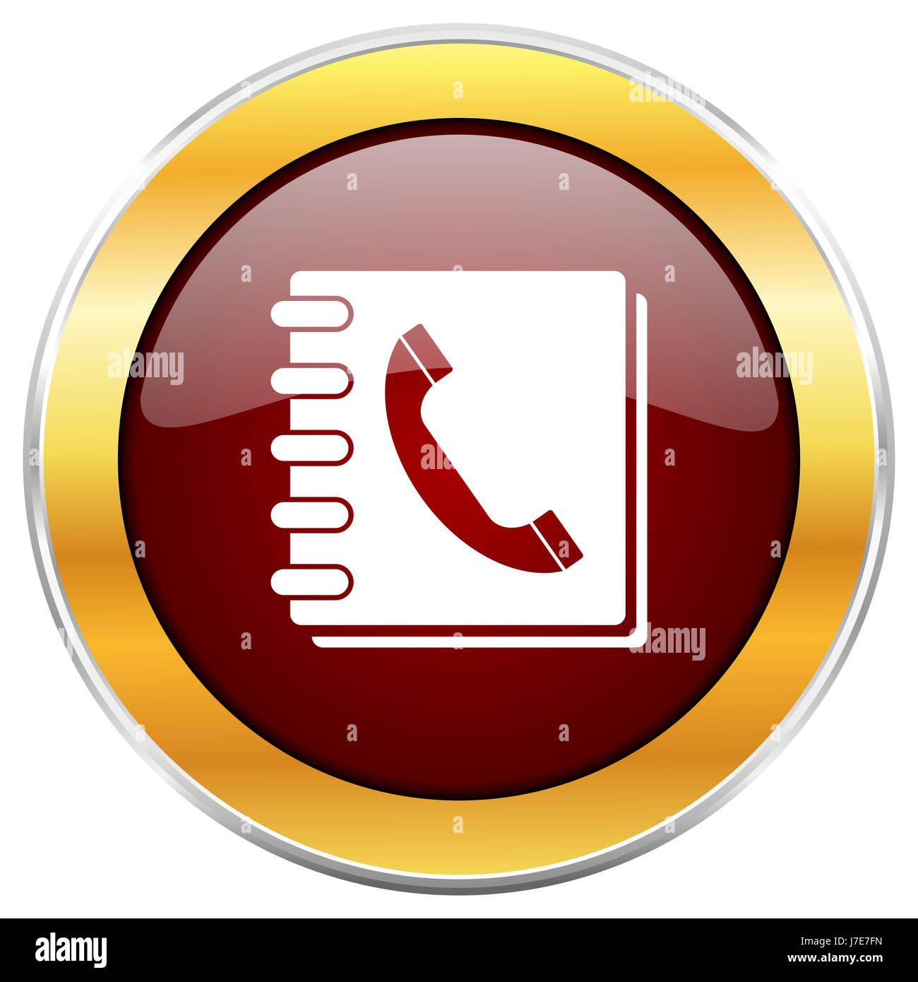 Phonebook red web icon with golden border isolated on white background ...