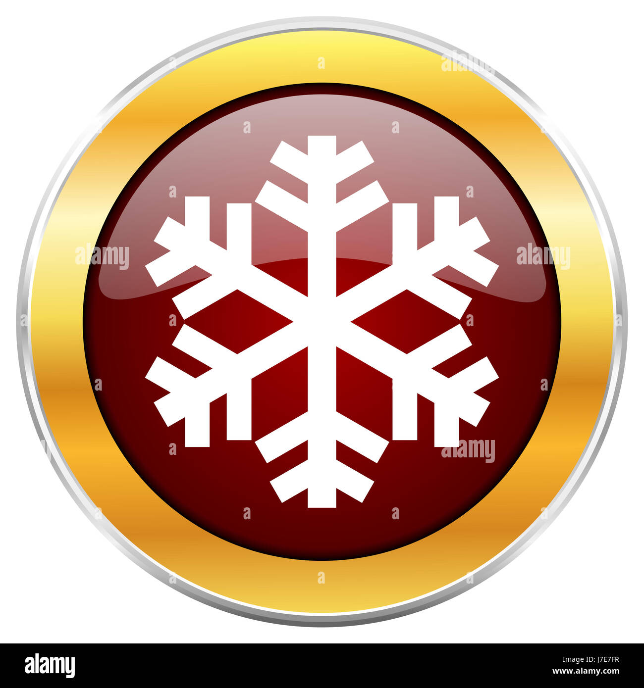 Snow red web icon with golden border isolated on white background ...