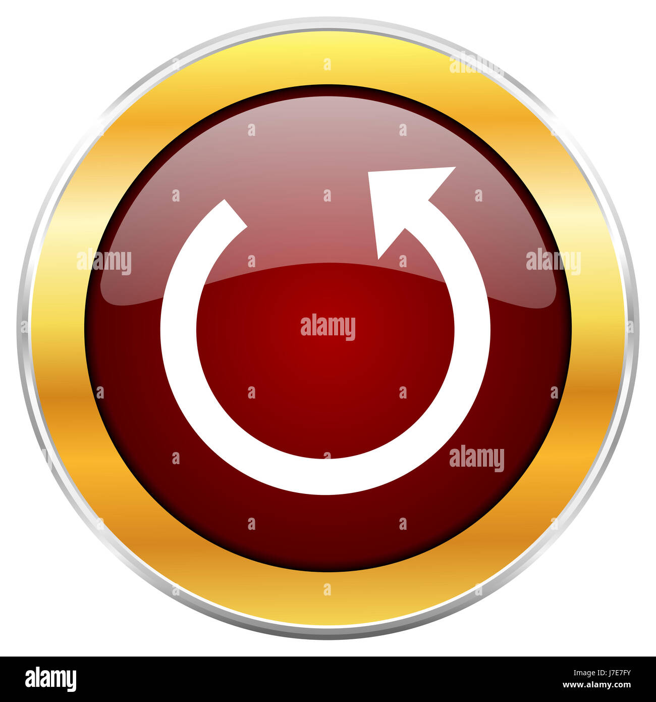 Rotate red web icon with golden border isolated on white background ...