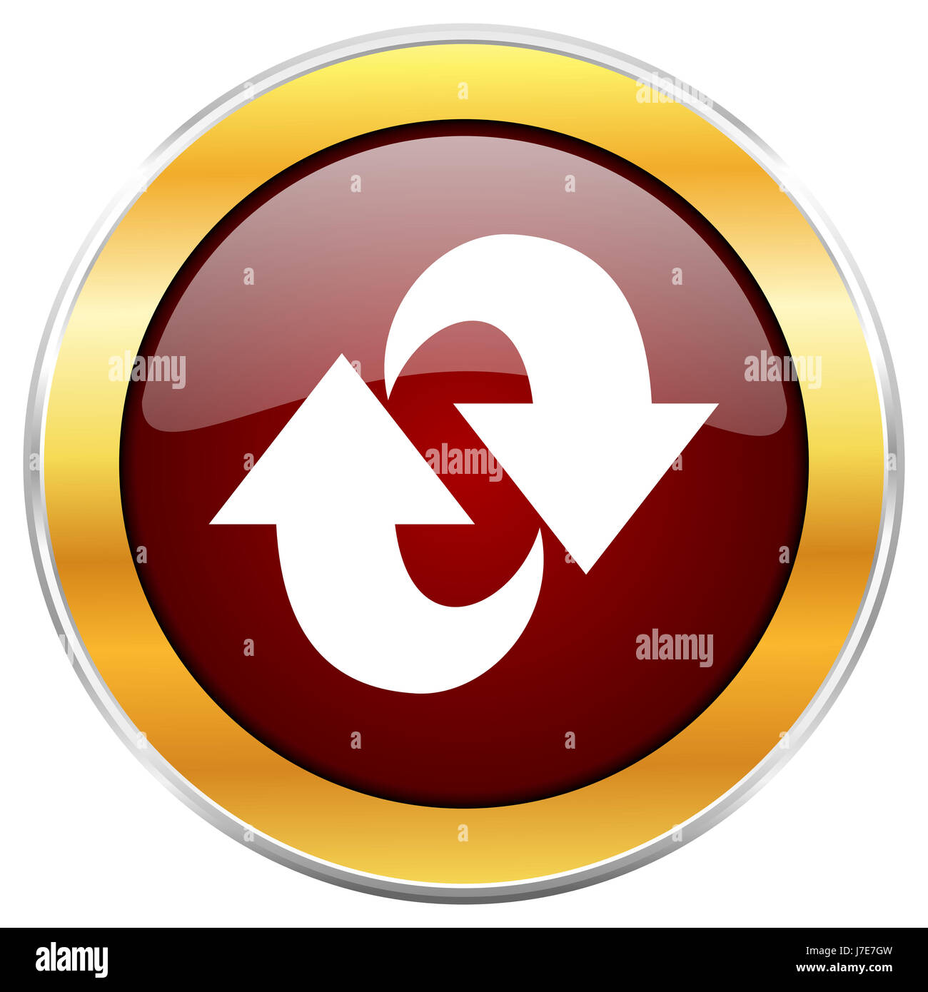 Rotation red web icon with golden border isolated on white background ...