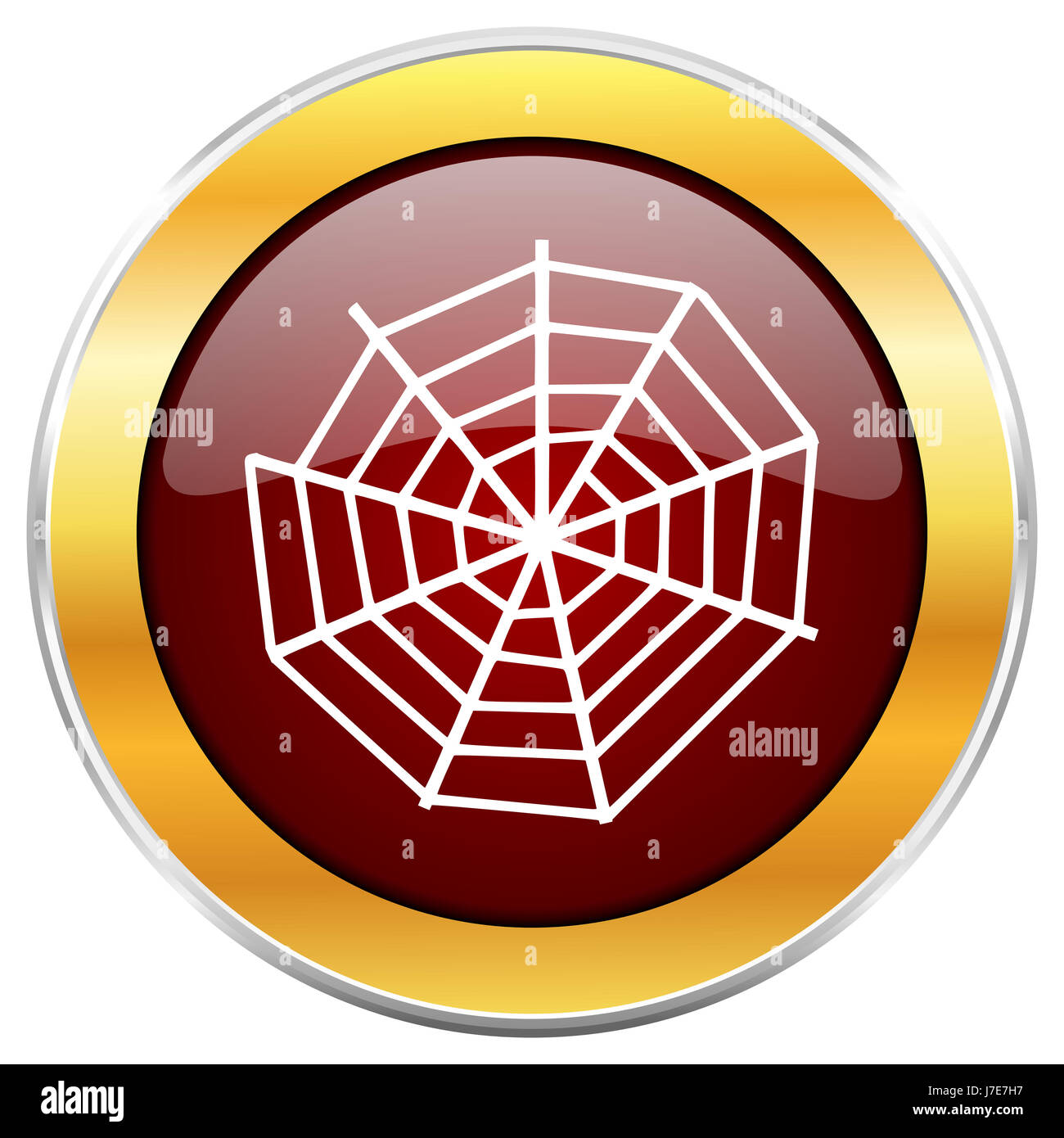 Spider web red web icon with golden border isolated on white background ...