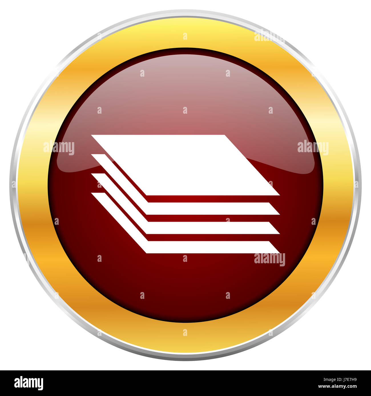 Layers red web icon with golden border isolated on white background ...