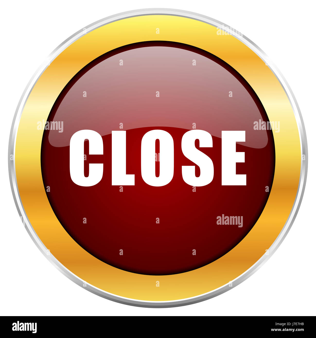 Close red web icon with golden border isolated on white background ...