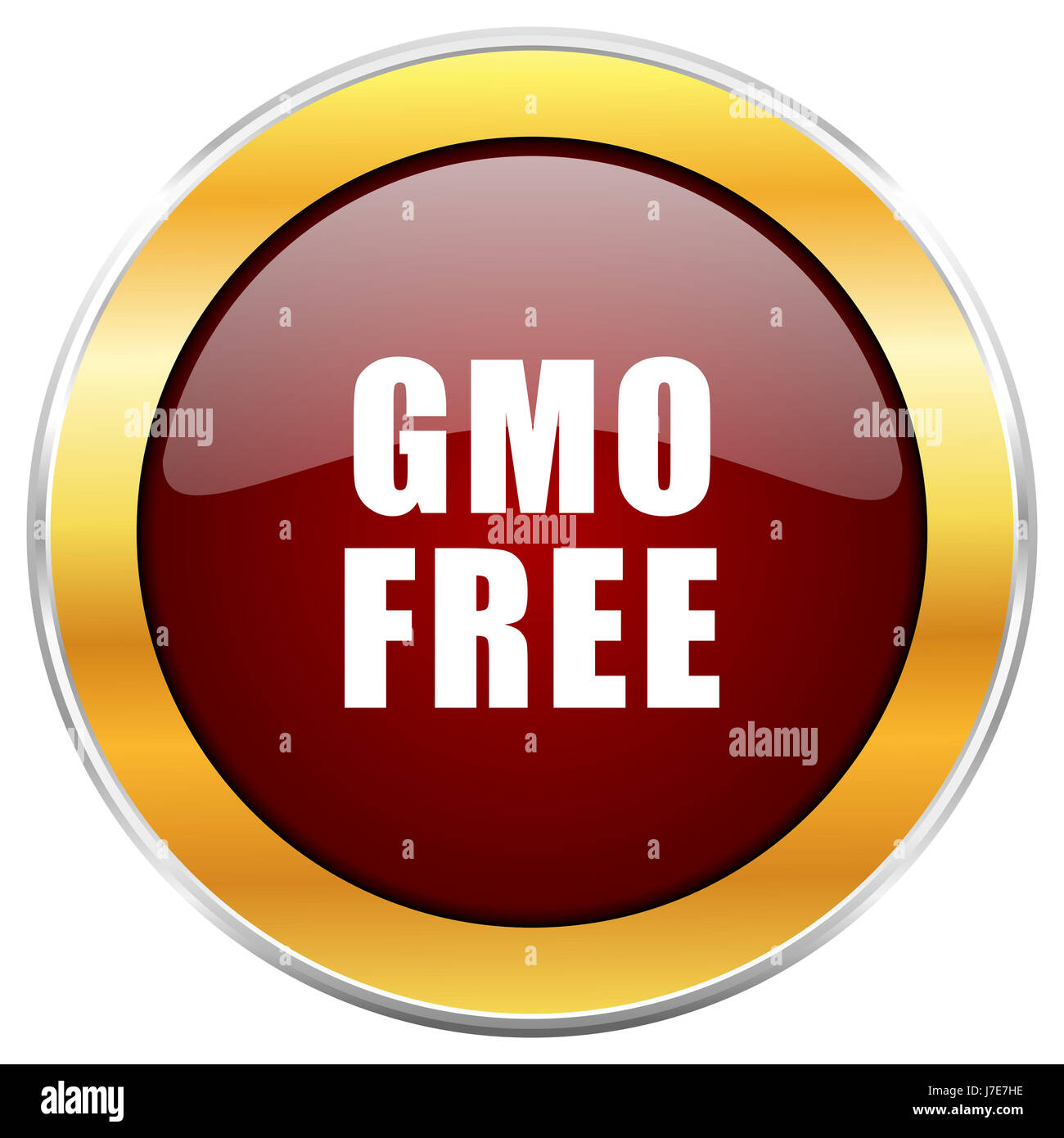 Gmo free red web icon with golden border isolated on white background ...