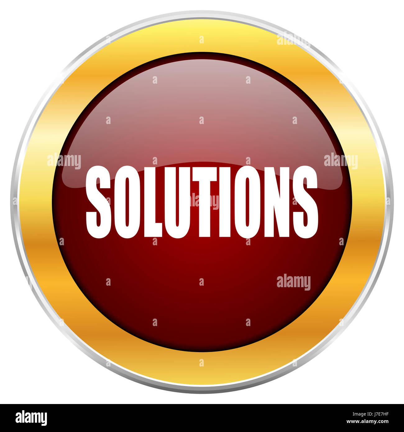 Solutions red web icon with golden border isolated on white background ...