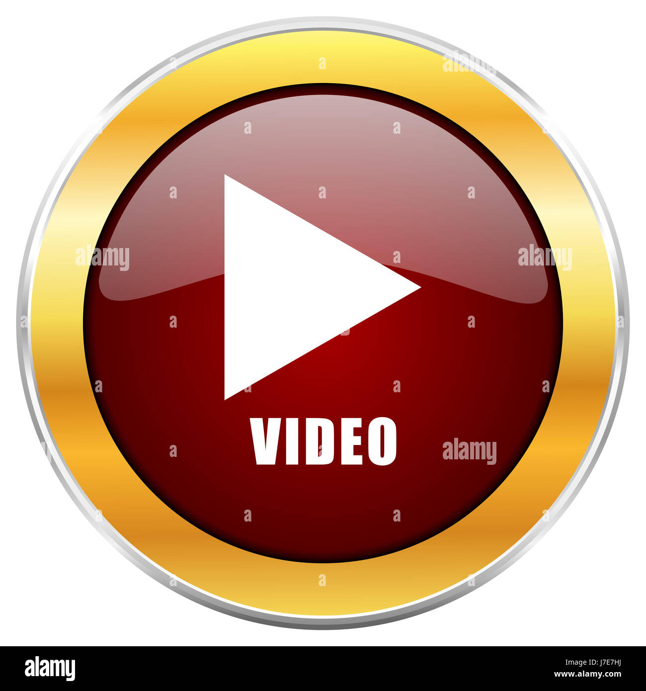 Video red web icon with golden border isolated on white background ...