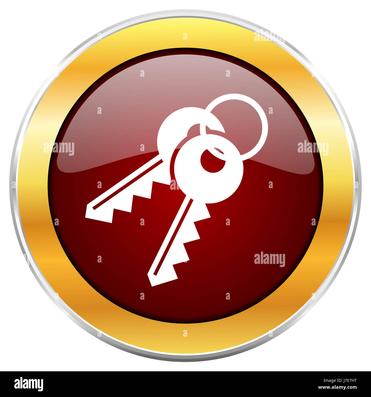 Keys red web icon with golden border isolated on white background ...