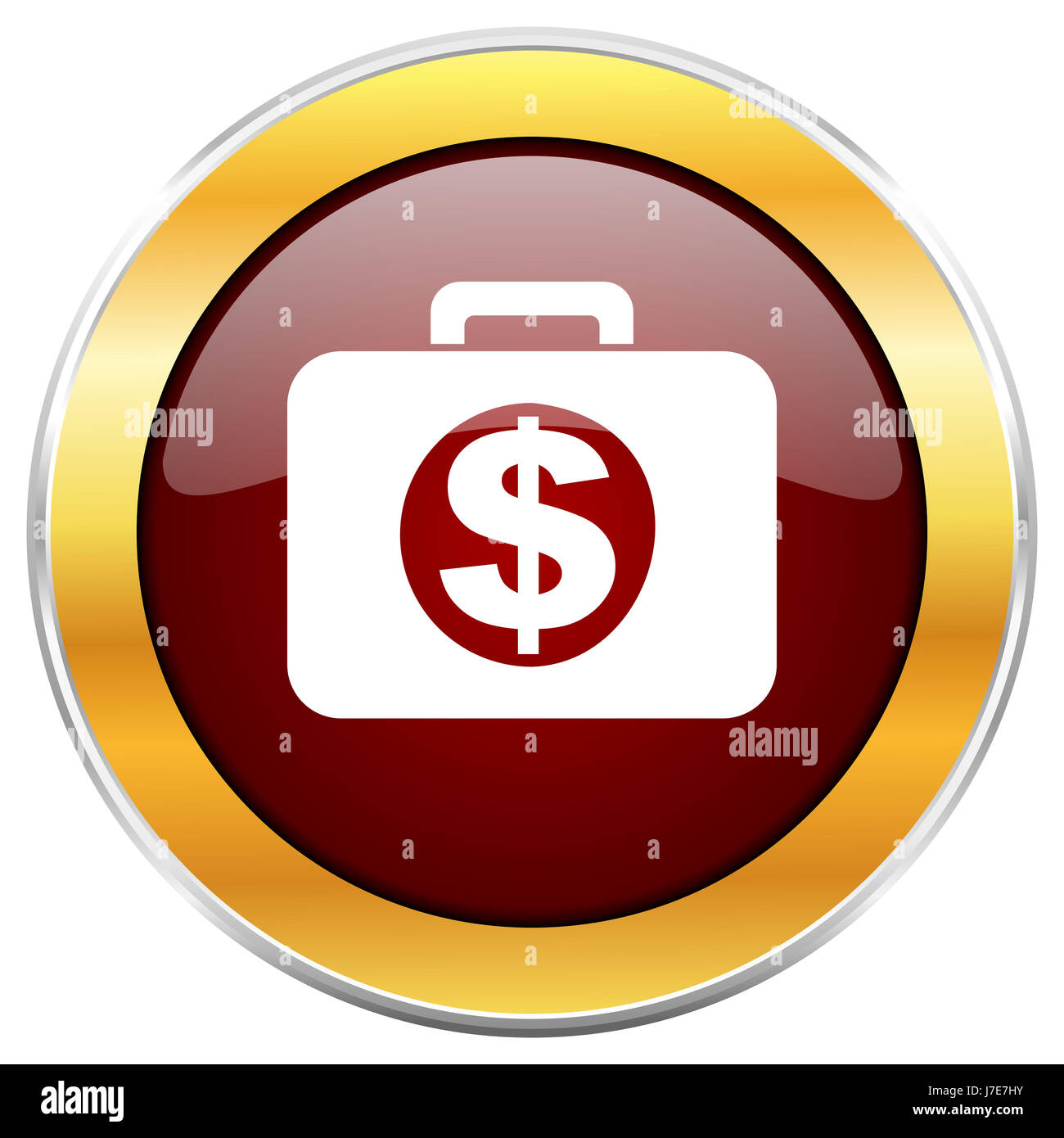 Financial red web icon with golden border isolated on white background ...