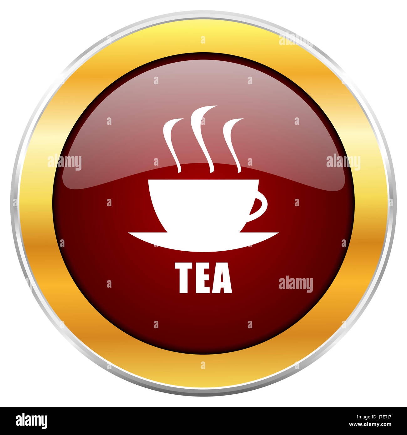 Tea red web icon with golden border isolated on white background. Round ...