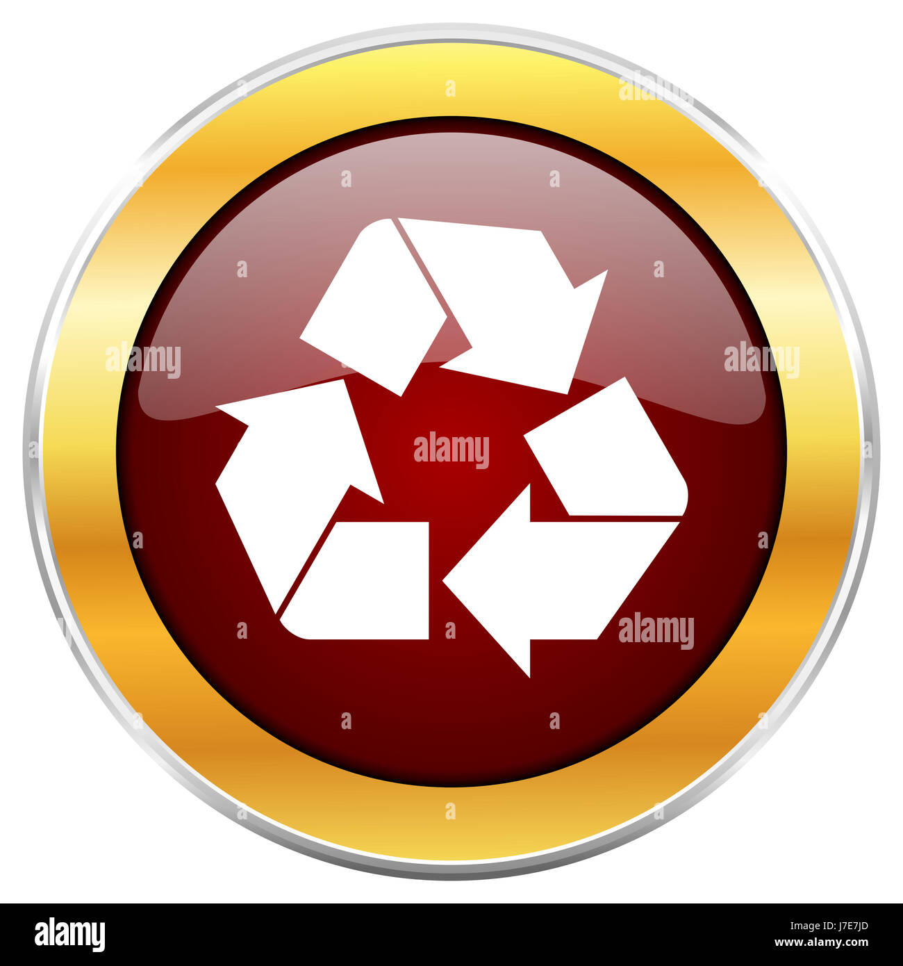 Recycle red web icon with golden border isolated on white background ...