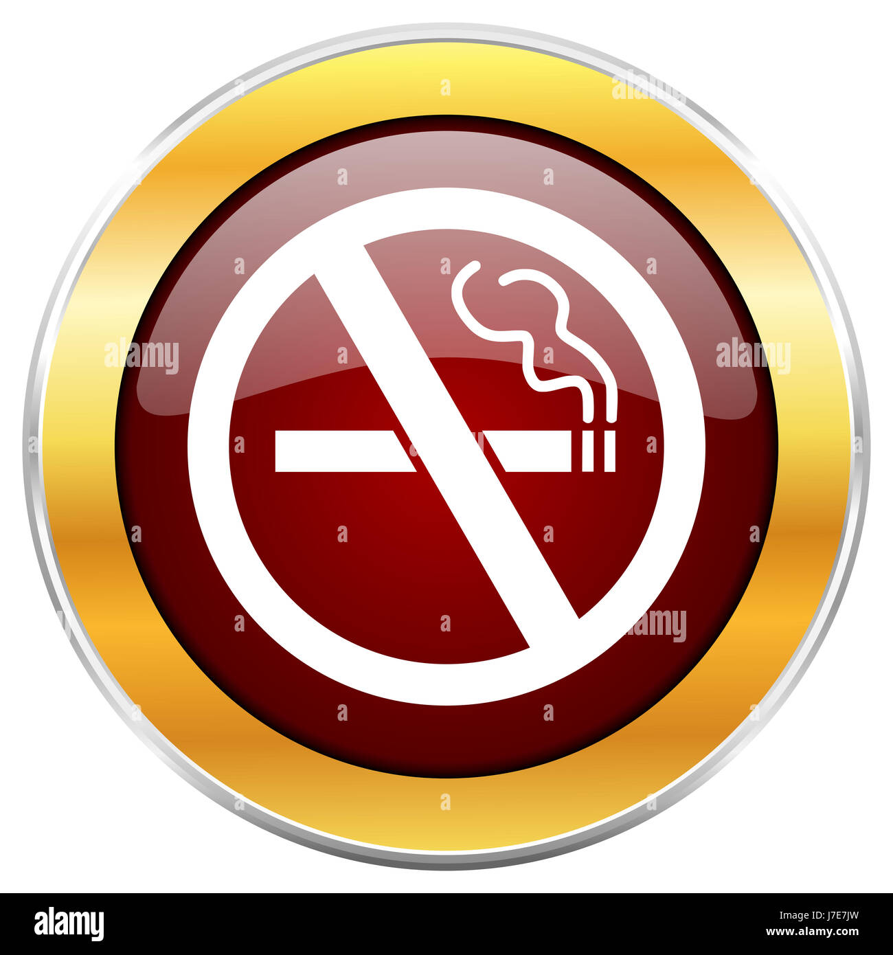 No smoking red web icon with golden border isolated on white background ...