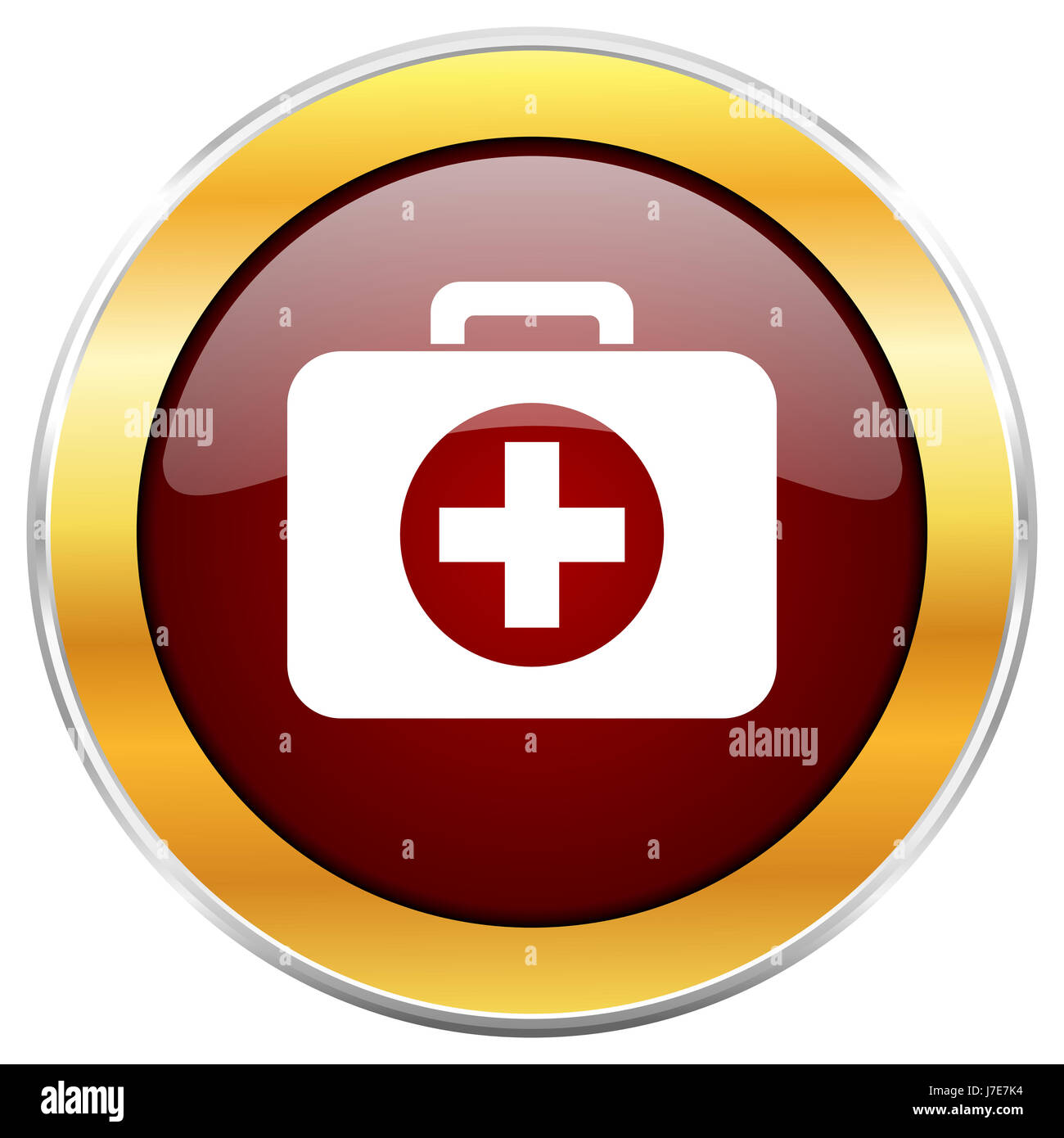 First aid red web icon with golden border isolated on white background ...