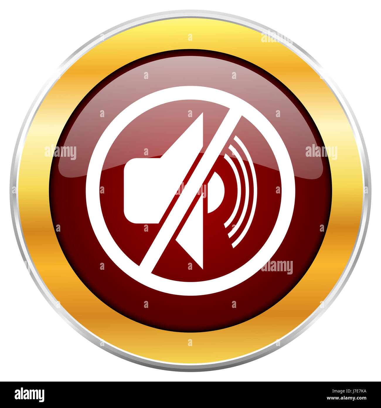 Mute red web icon with golden border isolated on white background ...