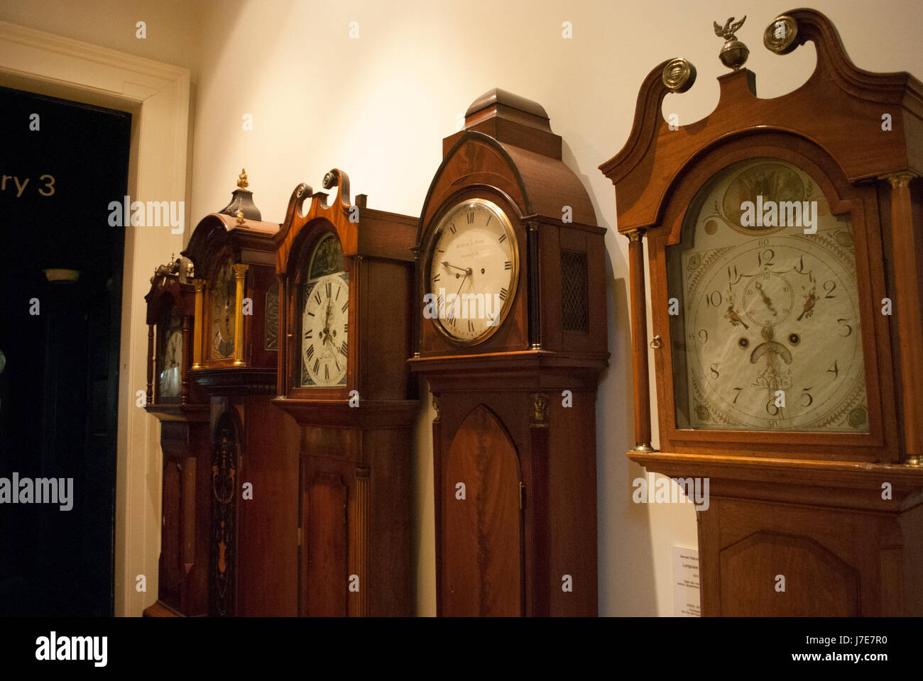 Row of long case clocks in The Usher Gallery, Lincoln Stock Photo - Alamy