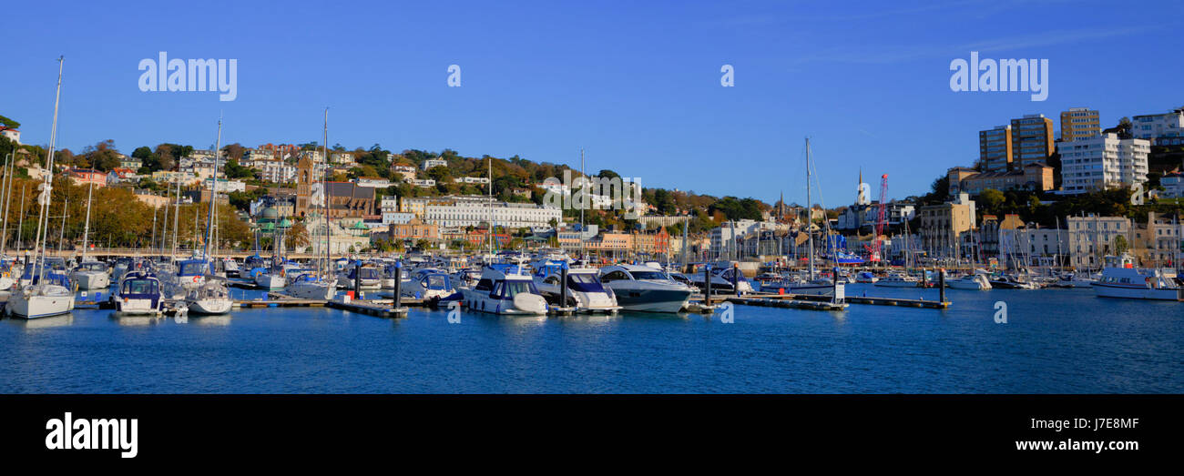 Torquay Devon panoramic view with boats and yachts UK tourist ...