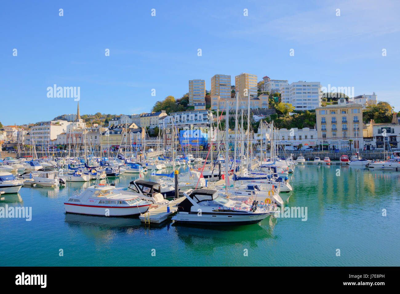 Torquay Devon marina with boats and yachts UK tourist destination blue ...