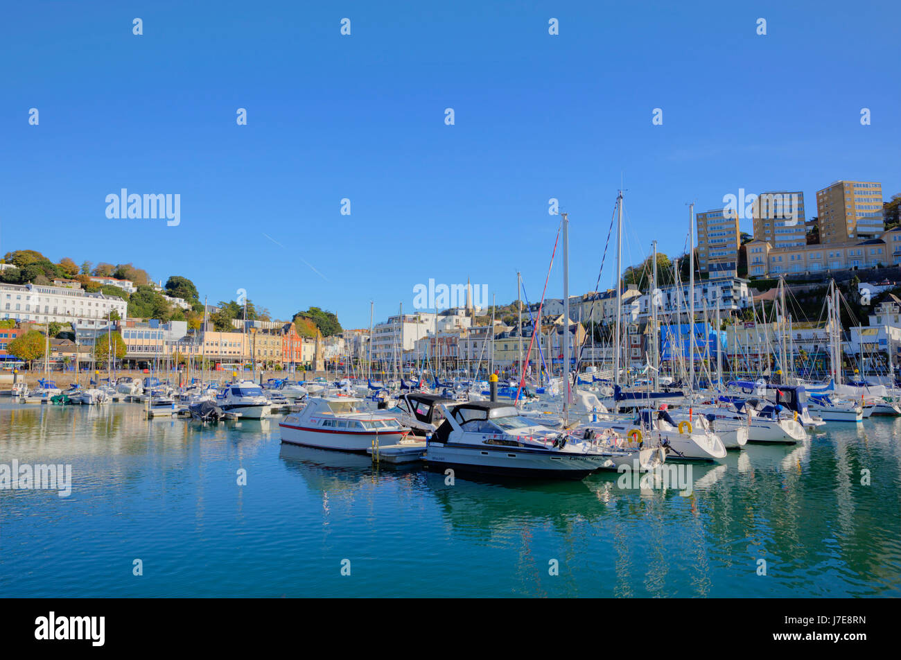 Torquay Devon marina with boats and yachts UK tourist destination blue ...