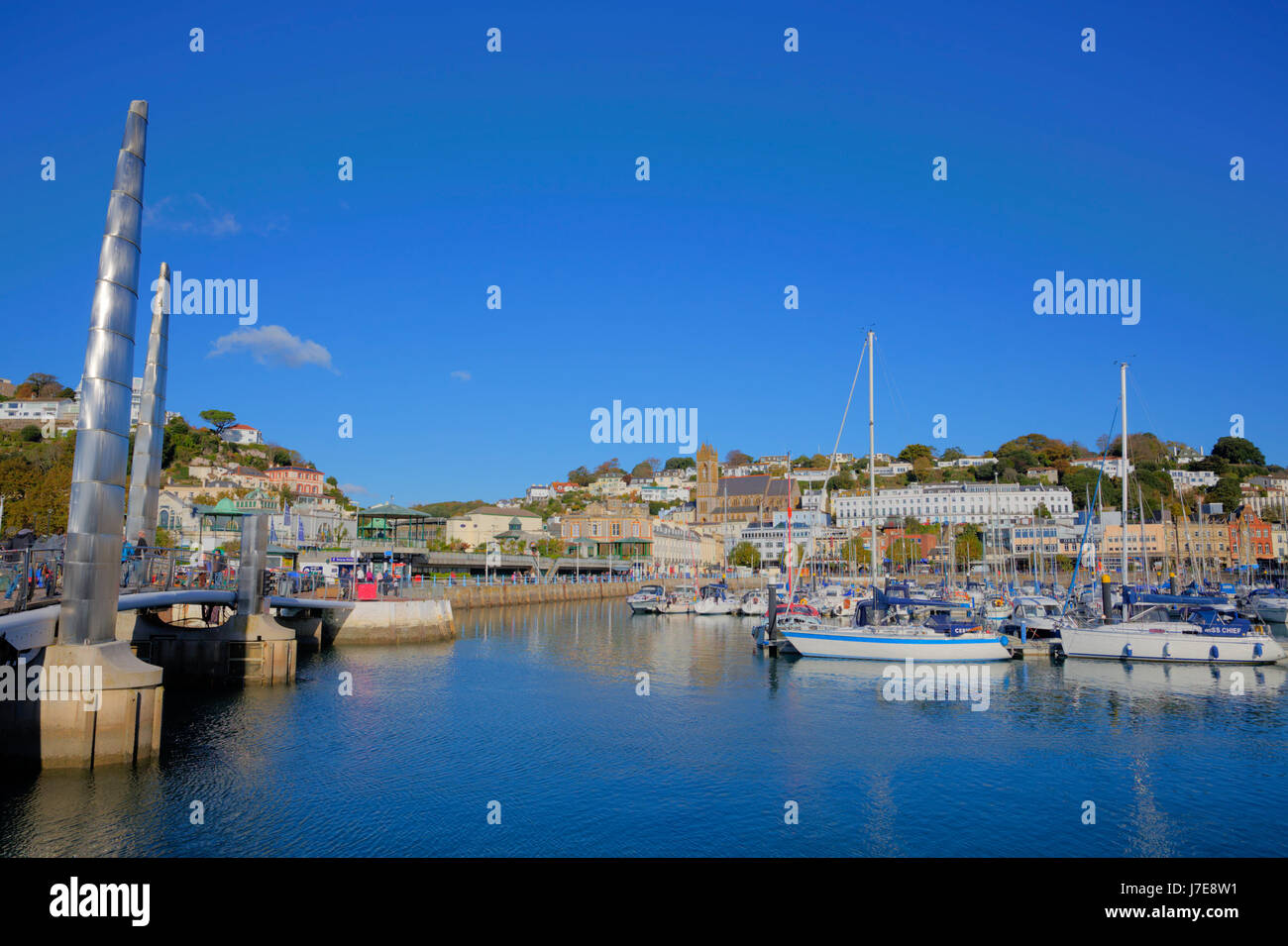 Torquay Devon UK tourist destination with boats blue sky and sea Stock ...