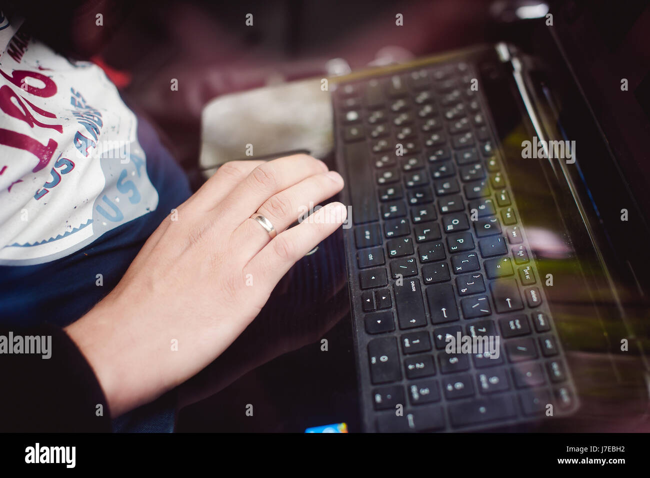 Person adjusting settings on control hi-res stock photography and ...