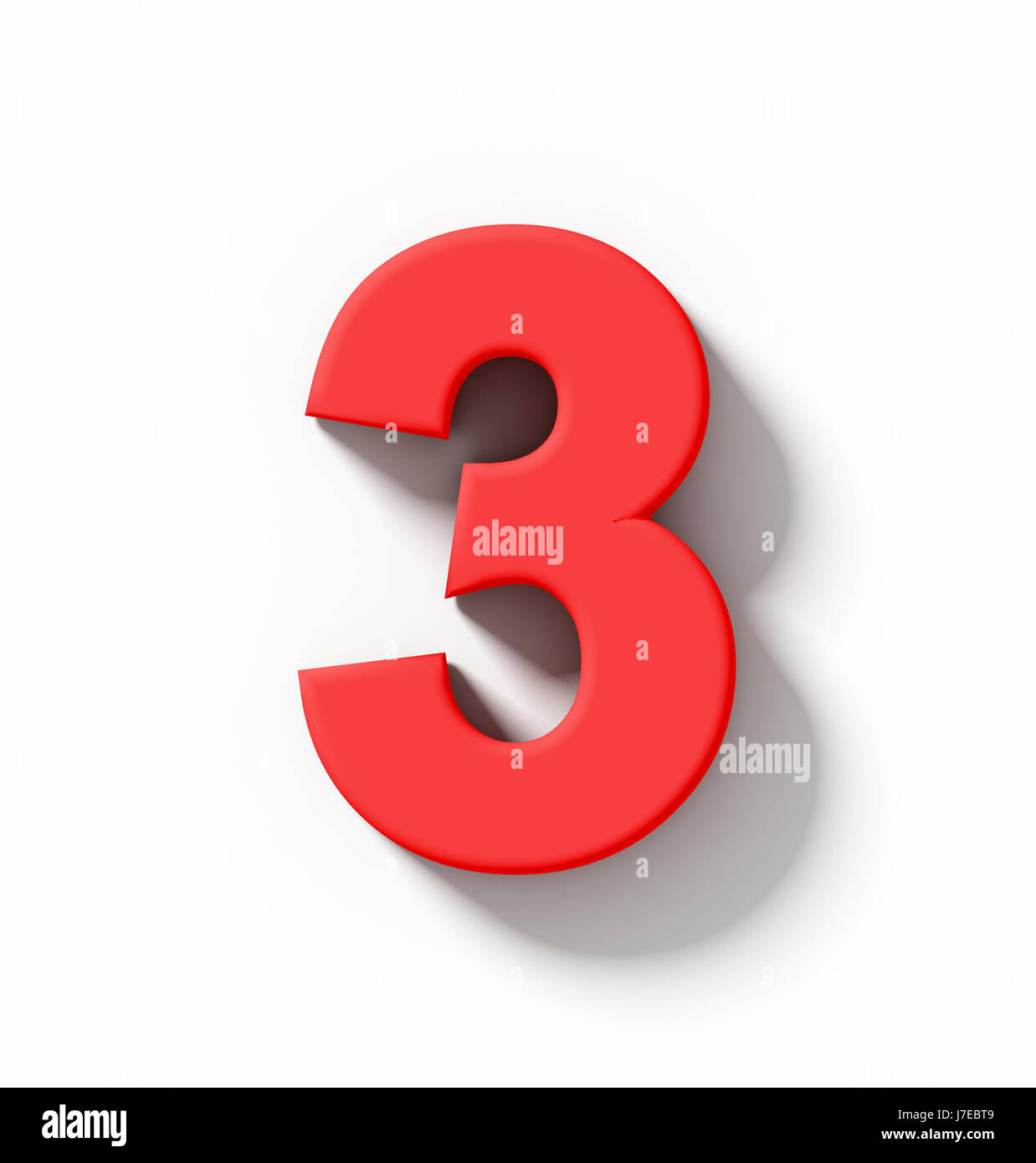 number 3 3D red isolated on white with shadow - orthogonal projection ...