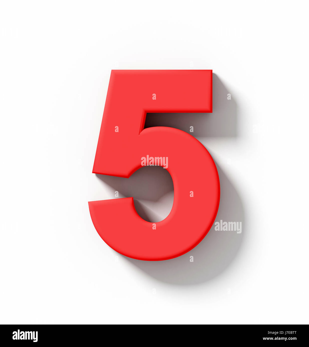 number 5 3D red isolated on white with shadow - orthogonal projection ...