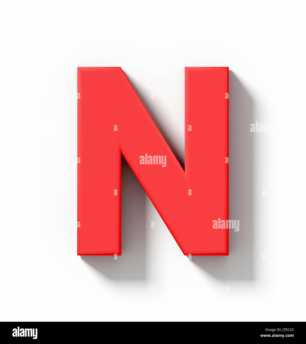 letter N 3D red isolated on white with shadow - orthogonal projection ...