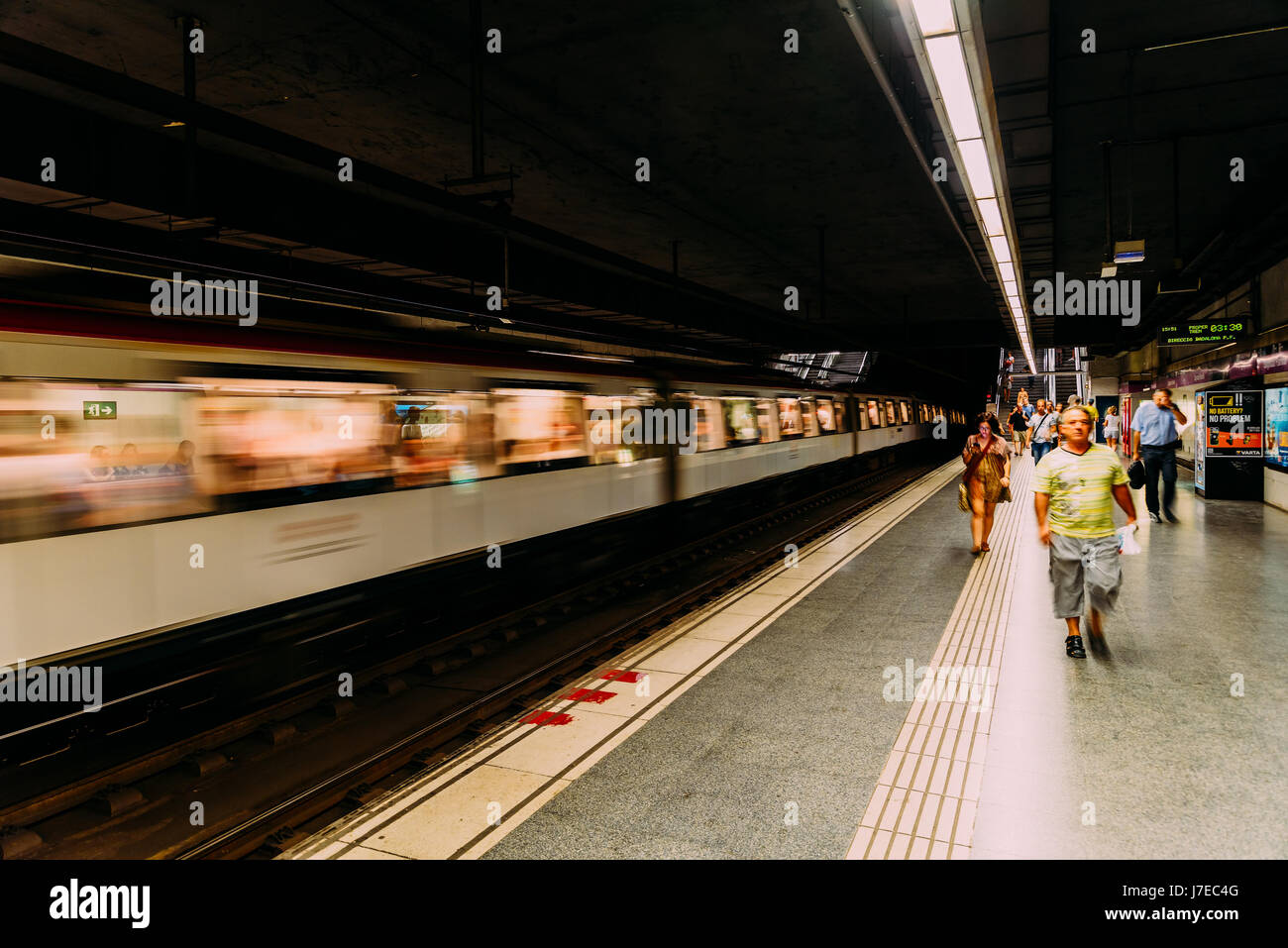 BARCELONA, SPAIN - AUGUST 04, 2016: People Travel By Subway Train In ...