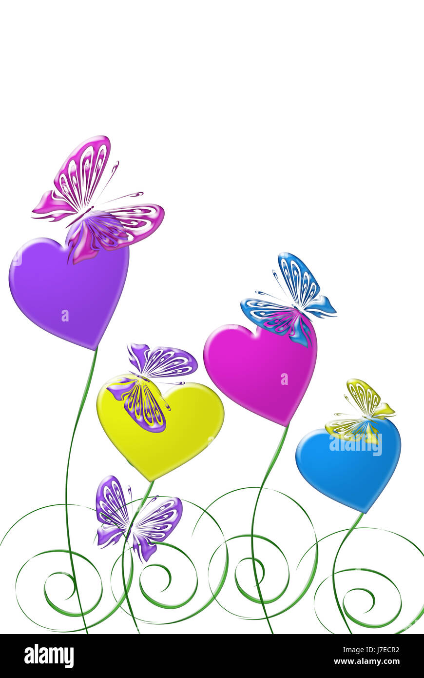 colourful hearts with butterflies Stock Photo - Alamy
