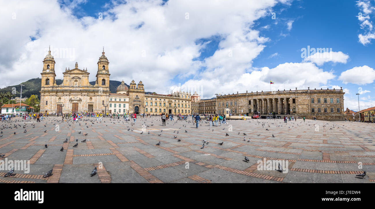 Panoramic view of Bolivar Square with Cathedral and Colombian National ...