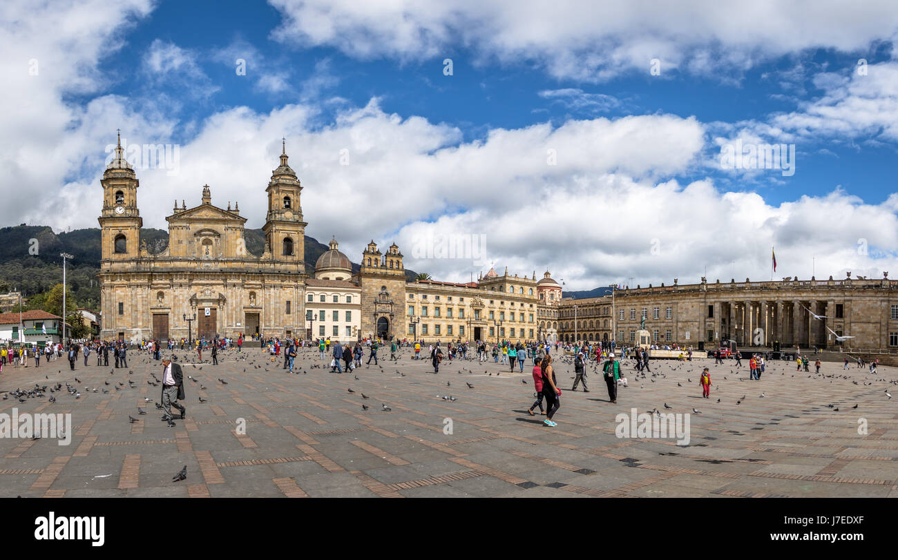 Panoramic view of Bolivar Square with Cathedral and Colombian National ...