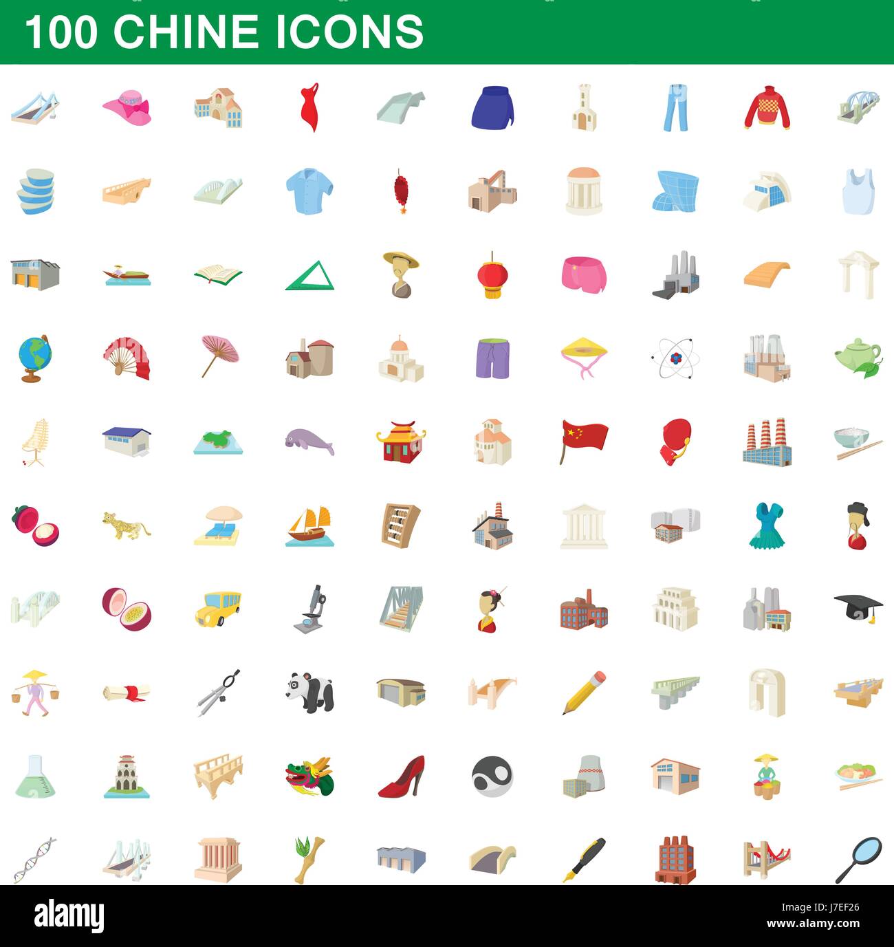 100 chine icons set, cartoon style Stock Vector Image & Art - Alamy