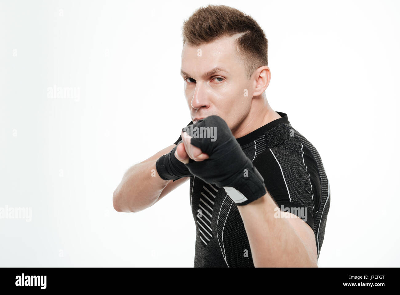 Image of handsome sportsman boxer standing isolated over white ...