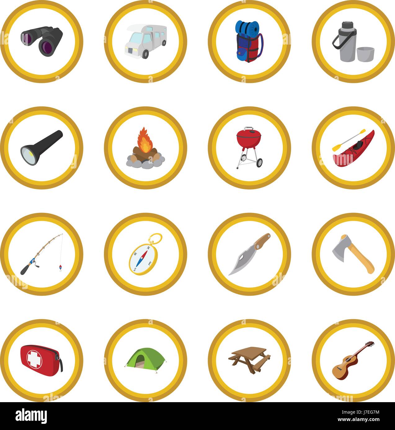 Camping cartoon icon circle hi-res stock photography and images - Alamy