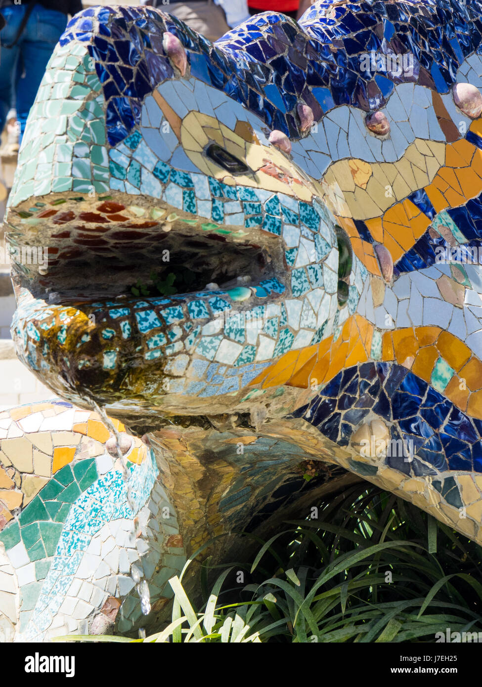 A mosaic tiled salamander, El Drac, in Antoni Gaudi's Park Güell ...