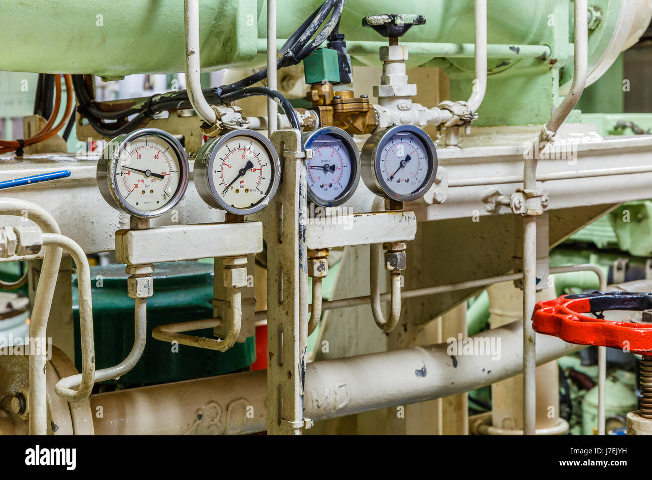 Pressure sensors in the engine room of the ship Stock Photo - Alamy