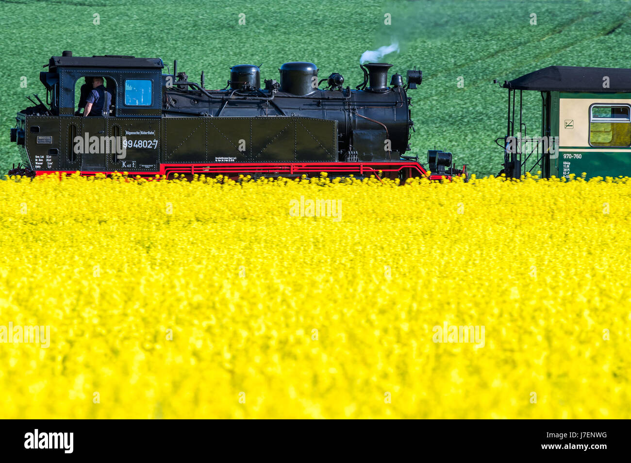 A type 99 1782-4 steam engine built in 1953 pulls carriages along a ...