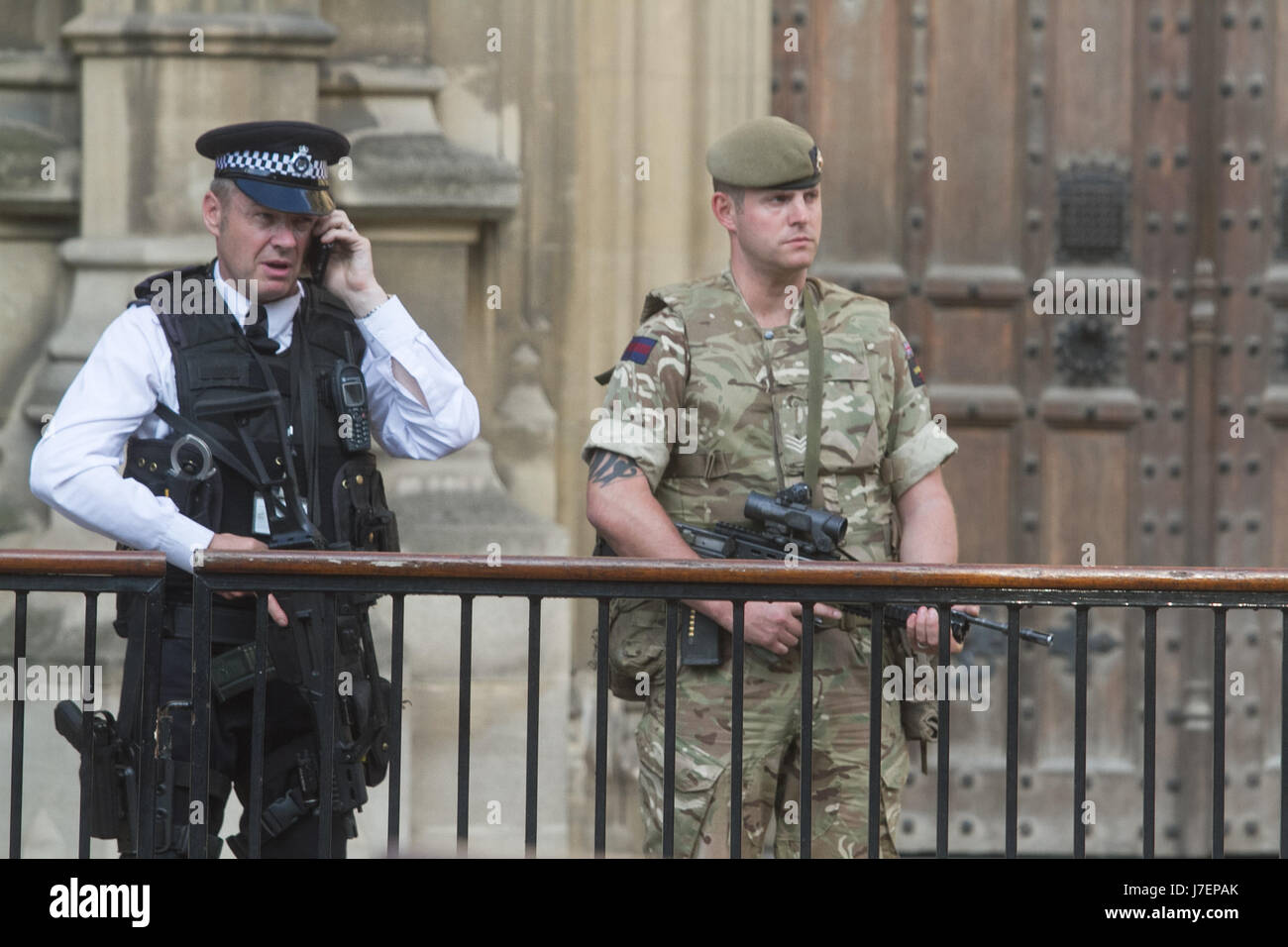 London UK. 24th May 2017. British Army soldiers are deployed as part of ...