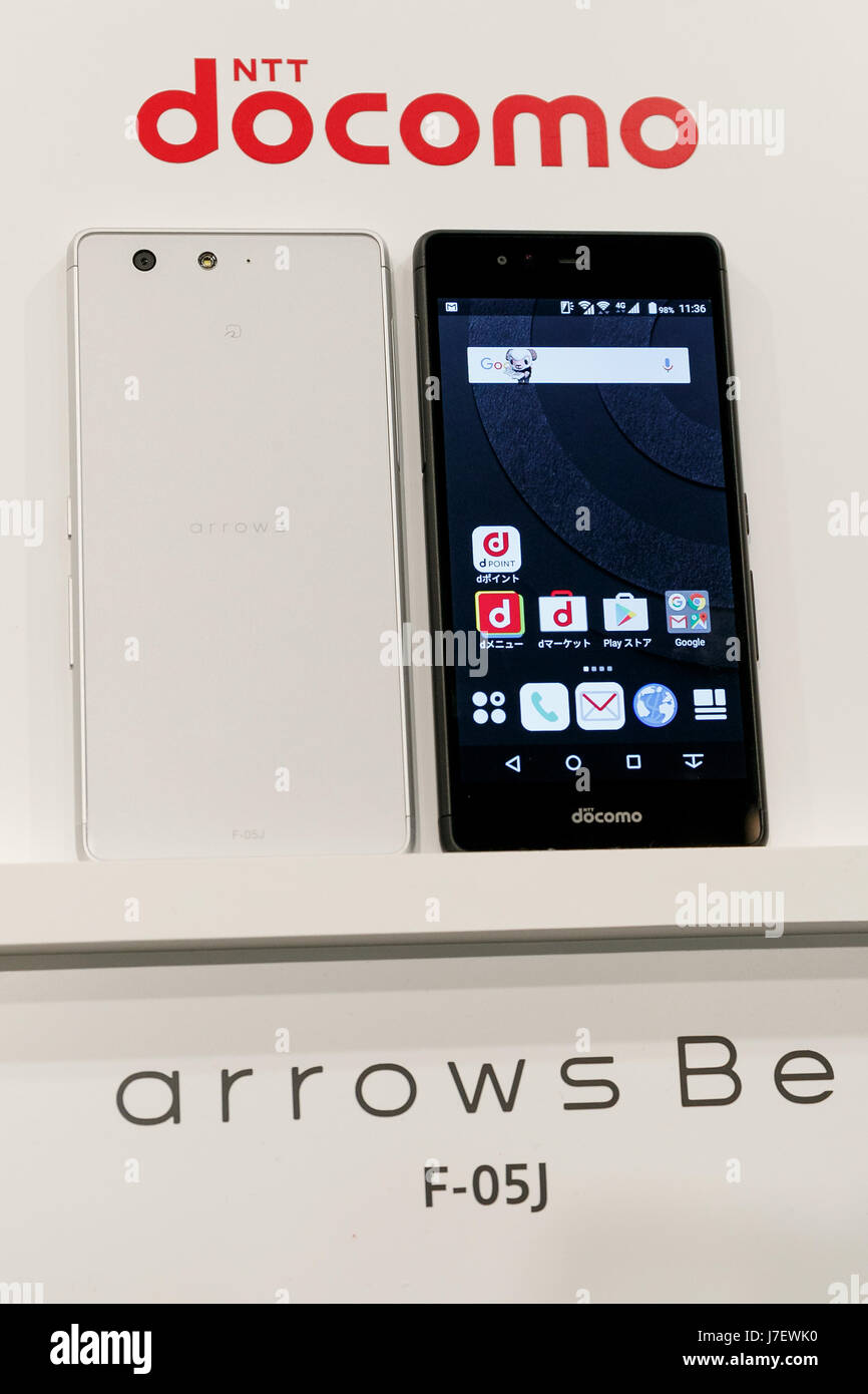 Tokyo, Japan. 24th May, 2017. Samples of the DOCOMO smartphone arrows ...