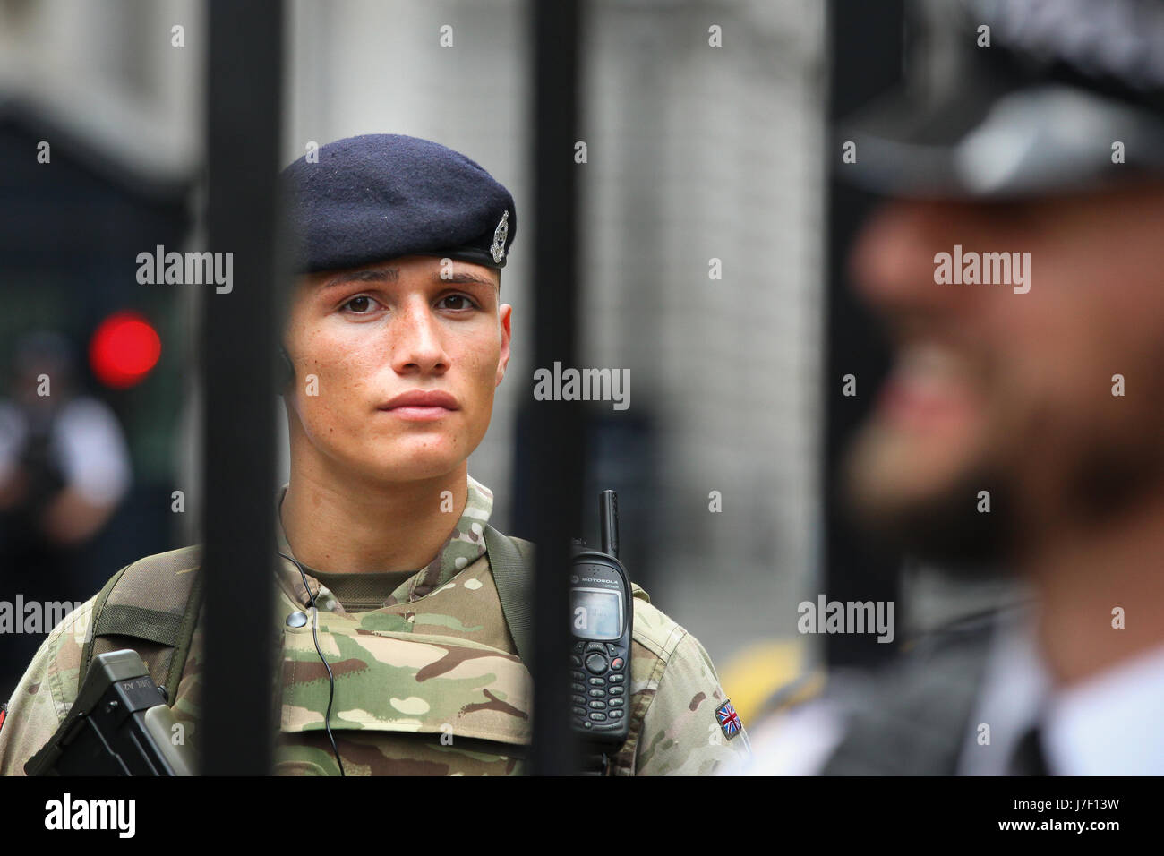 London, UK. 24th May, 2017. An army officer of the Diplomatic ...